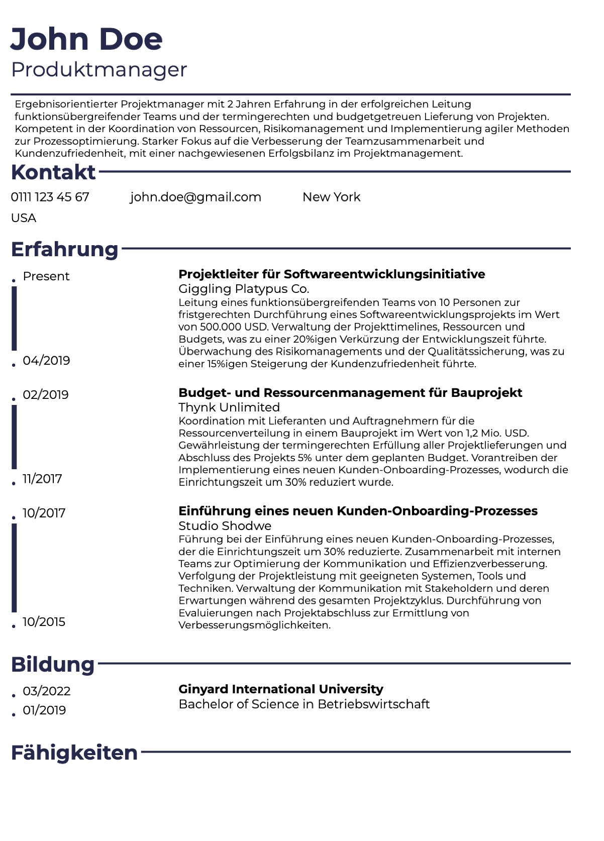 Translated German Resume
